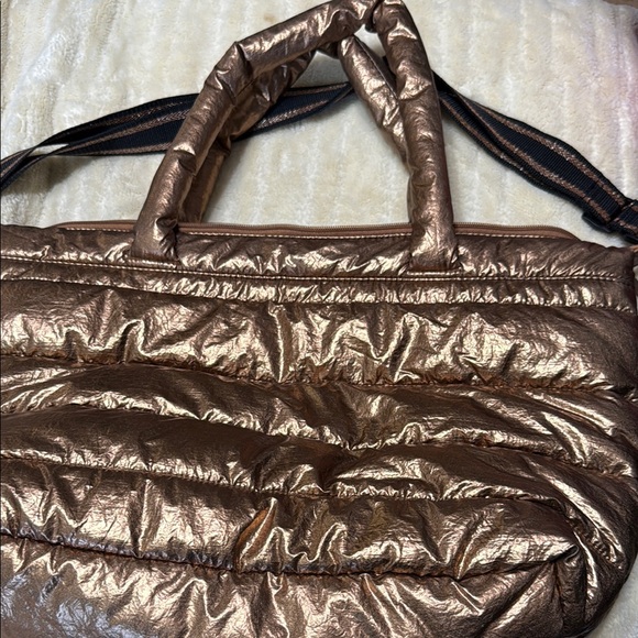 Bags | Metallic Bronze Puffer Tote Bag | Poshmark